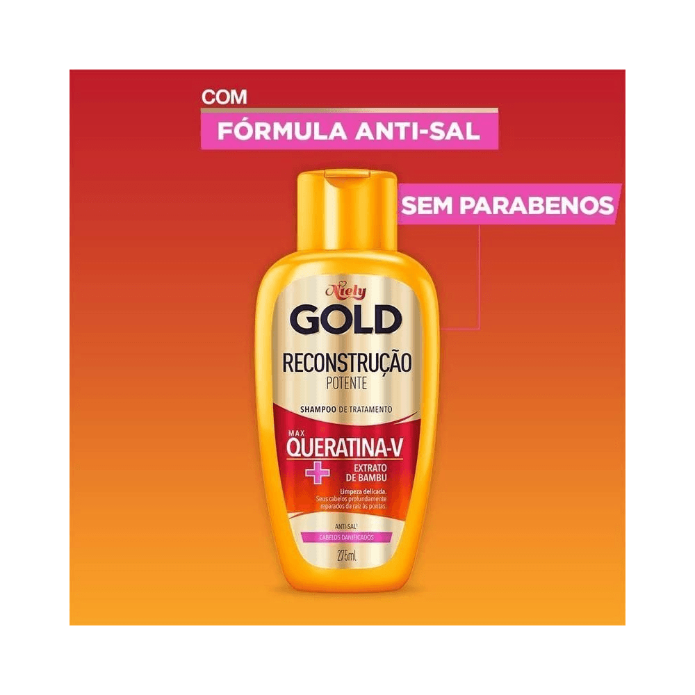 Shampoo Niely Gold Reconstrução Potente 275ml - Ikesaki